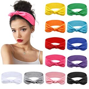 huachi 12 pack bow headbands for women headwraps hair band knotted headband rabbit ears stretchy turban head wraps fashion sport cute hair accessories