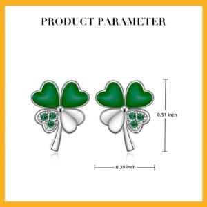 St Patricks Day Shamrock Earrings for Women Sterling Silver Four Leaf Clover Earrings Studs Green Shamrock Jewelry Holiday Gifts