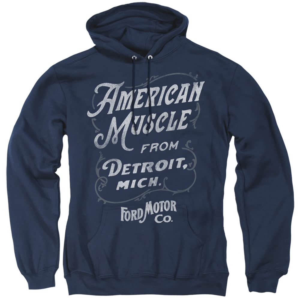 LOGOVISION Ford American Muscle Classic Script Unisex Adult Pull-Over Hoodie,Navy, X-Large