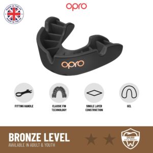 OPRO Bronze Level UFC Adult and Youth Sports Mouthguard with Case and Fitting Device, Gum Shield for UFC, MMA, Boxing, BJJ and Other Combat Sports (Black, Adult)