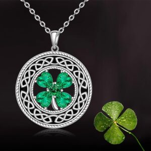 Celtic Knot Shamrock Necklace for Women Sterling Silver St Patricks Day Four Leaf Clover Necklace Good Luck Pendant CZ Jewelry Infinity Valentines Day Necklaces for Her Gifts