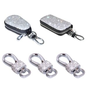 eing car key case leather auto smart keychain holder metal hook and keyring zipper bag for remote key fob, bling key ring with pouch bag,handbag charms purse keychain for women - (5pack,silver)