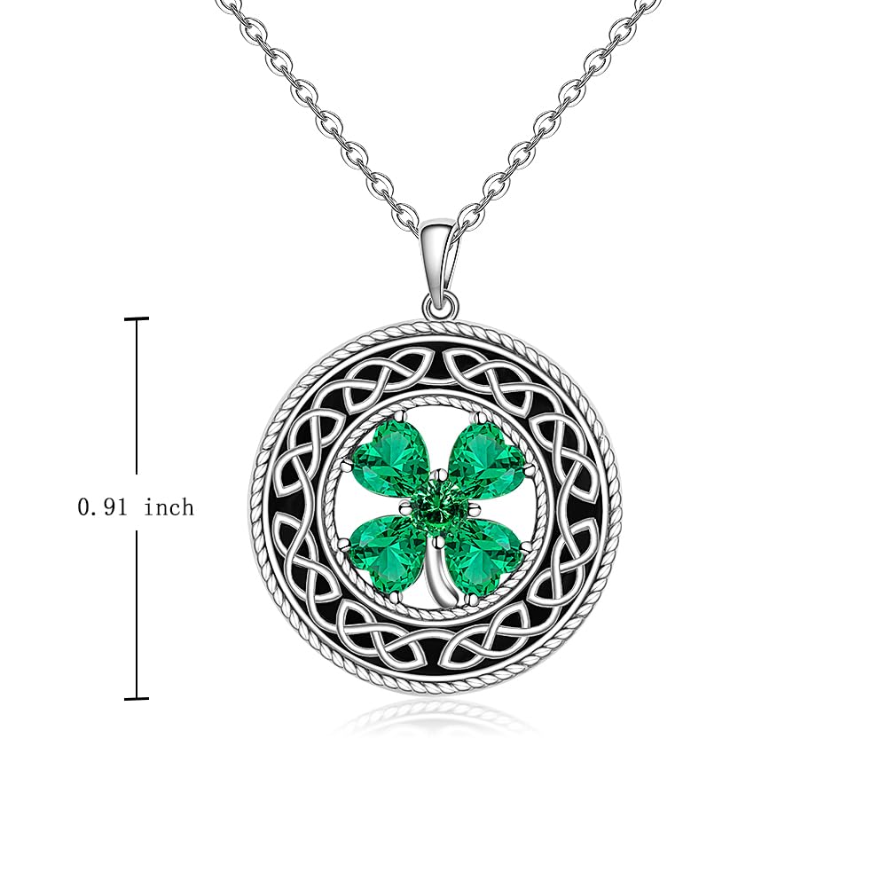 Celtic Knot Shamrock Necklace for Women Sterling Silver St Patricks Day Four Leaf Clover Necklace Good Luck Pendant CZ Jewelry Infinity Valentines Day Necklaces for Her Gifts