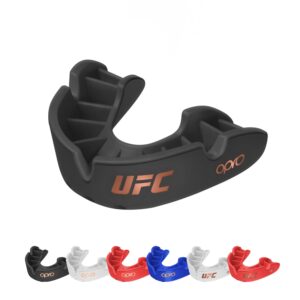 opro bronze level ufc adult and youth sports mouthguard with case and fitting device, gum shield for ufc, mma, boxing, bjj and other combat sports (black, adult)