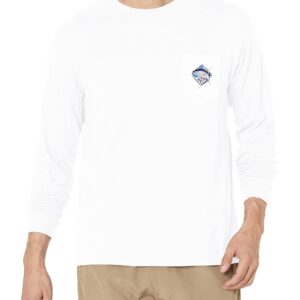 HUK Men's Standard Pocket Tee | Long Sleeved Fishing T-Shirt, Big Tuna-White, X-Large