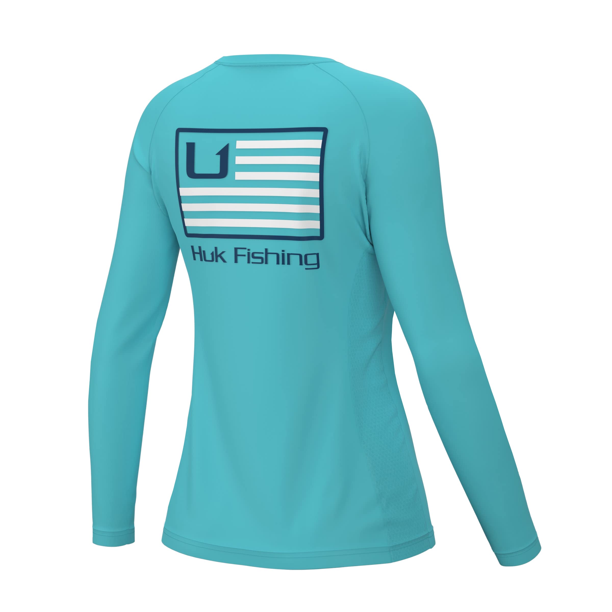 HUK Women's Standard Pursuit Long Sleeve Performance Shirt + Sun Protection, Huk & Bars-Blue Radiance, X-Large