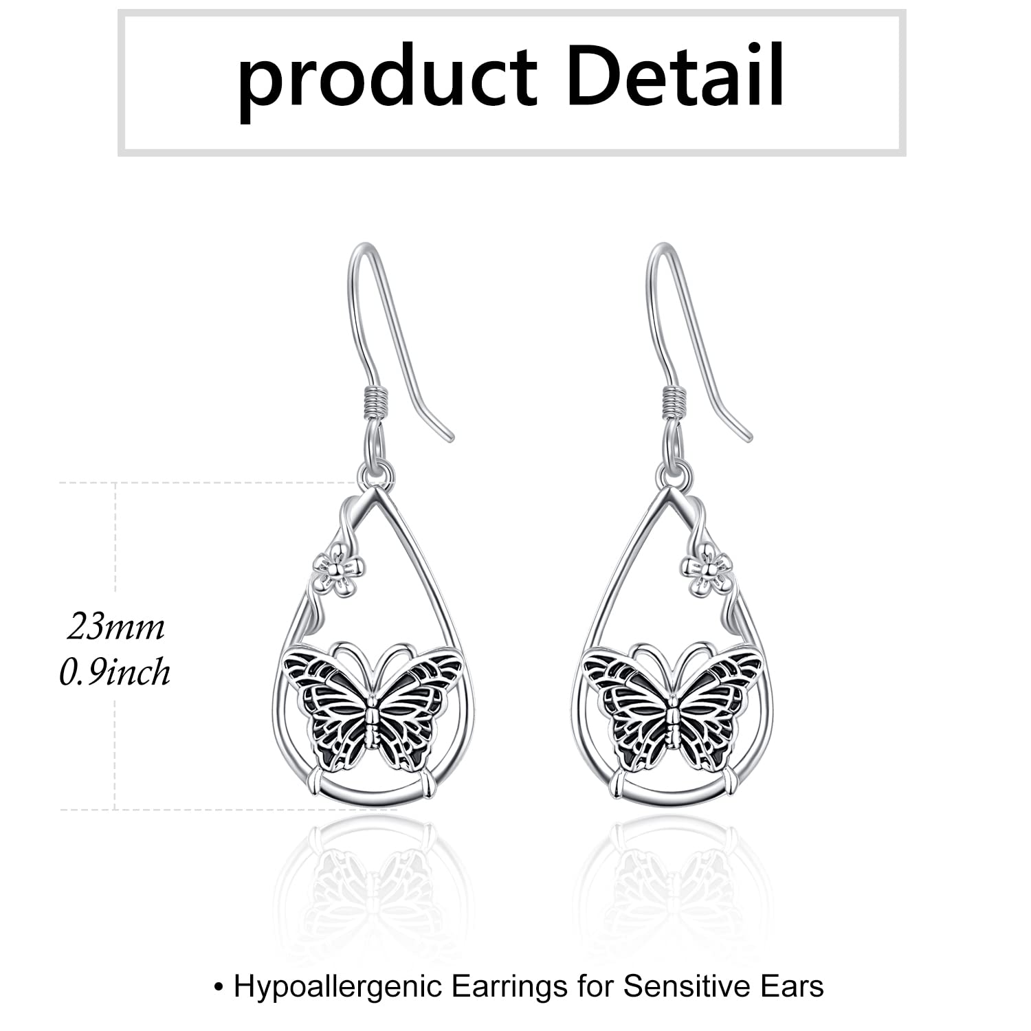 Palpitate Butterfly Earrings Butterfly Dangle Earrings 925 Sterling Silver Hypoallergenic Dangle Butterfly Earrings for Women Jewelry Gifts