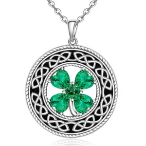 celtic knot shamrock necklace for women sterling silver st patricks day four leaf clover necklace good luck pendant cz jewelry infinity valentines day necklaces for her gifts