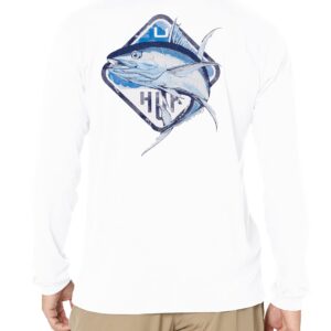 HUK Men's Standard Pocket Tee | Long Sleeved Fishing T-Shirt, Big Tuna-White, X-Large