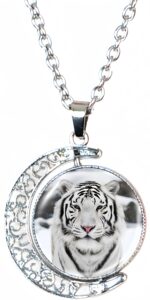 deqiyiji tiger gifts white tiger moon pendant necklace jewelry for women tiger lovers stuff silver