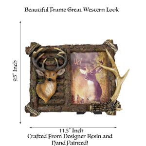 Urbalabs Western Hunter Deer Faux Antler 3D Cabin Picture Photo Frame Country Decor Picture Frame 5 x 7 Rustic Gifts Farmhouse Picture Frames Standing 5x7 Elaborate Picture Frame