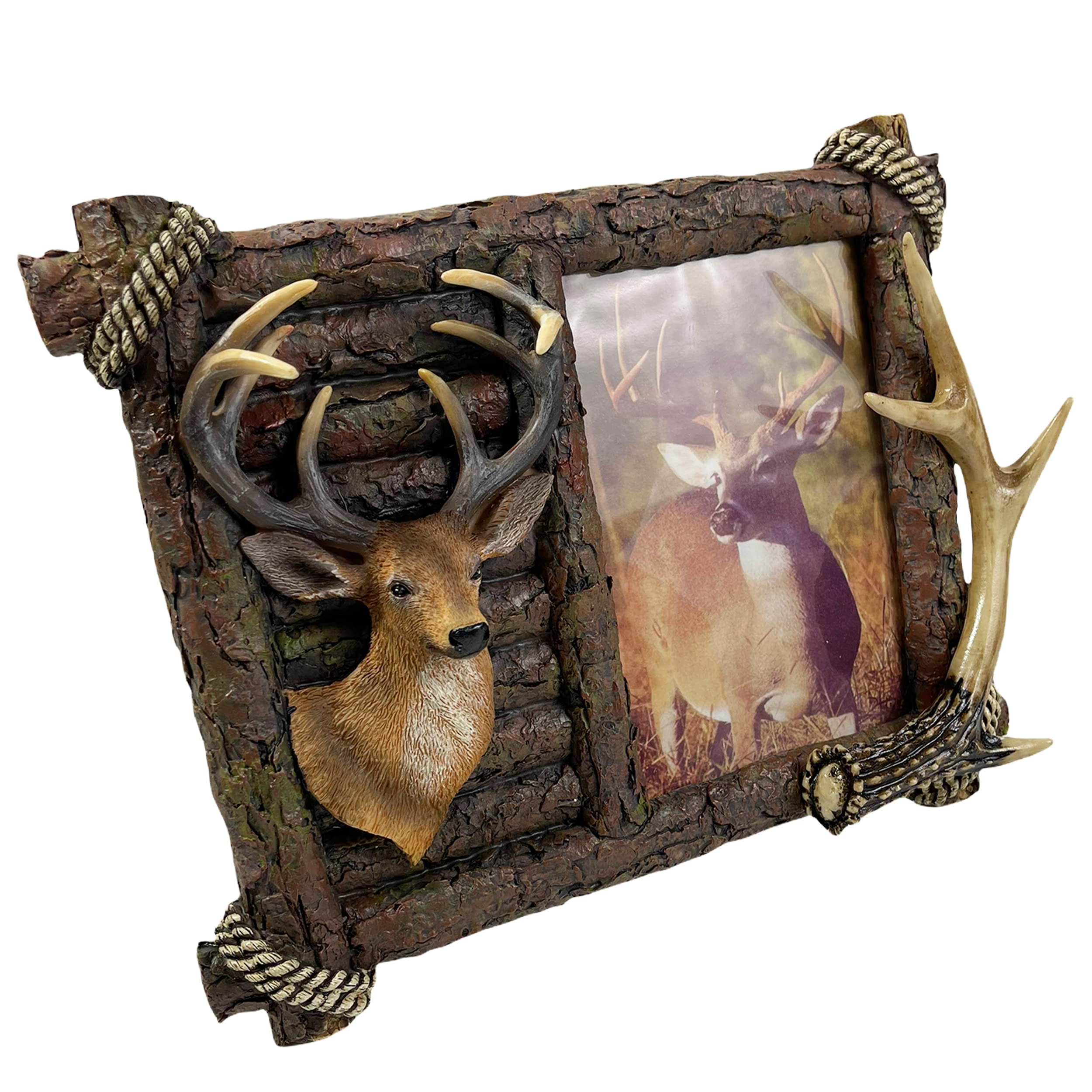 Urbalabs Western Hunter Deer Faux Antler 3D Cabin Picture Photo Frame Country Decor Picture Frame 5 x 7 Rustic Gifts Farmhouse Picture Frames Standing 5x7 Elaborate Picture Frame