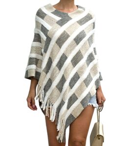 davlina chic cardigan poncho | soft and comfortable lightweight cardigan poncho | cute and stylish shawl (standard, gray white varicolored)