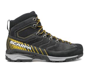 scarpa men's mescalito trk gtx waterproof gore-tex boots for hiking and backpacking - dark anthracite/mustard - 11-11.5