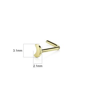 FANSING 20g Nose Rings L Shaped Nose Stud Surgical Steel Nose Studs for Women Men Moon Nose Rings Studs 20 Gauge Nostril Piercing Jewelry 1 Piece Gold