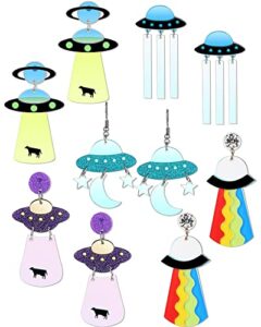 mtlee 5 pairs ufo aliens acrylic earrings cosmos weird earrings women novelty fun earrings halloween alien earrings glitter space earrings cute dangle earrings for girls, multiple colors