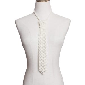 mollensiuer 1 piece white artificial pearls neck tie handmade weaving ladies shirt necklace neck tie beaded tie necklace for women