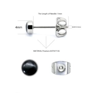 Women Earrings, Titanium Stud Earrings for Women Earrings 4mm Black Onyx Earrings Natural Stone Gemstones Hypoallergenic Earrings No Nickel Earrings for Women Sensitive Ears