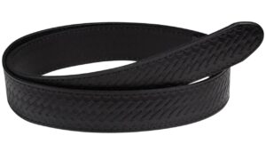 perfect fit shield wallets mechanics basketweave belt buckleless no scratch leather work belt garrison hook and loop belt 1 1/2 inch wide black drum died, large (38-42 inches)