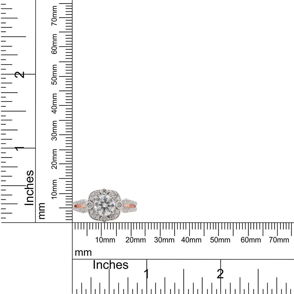 SAVEARTH DIAMONDS Halo Split Shank Ring, 0.90 Cttw Round Cut Lab Created Moissanite Diamond Engagement Wedding Ring In 14k Rose Gold Over Sterling Silver 1 1/2 Cttw-5