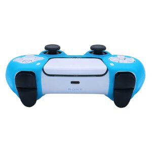 HLRAO Blue PS5 Controller Skin Silicone Grip Glow in Dark Protective Case for PS5 Controller with 8 Glow in The Dark Thumb Grips Caps + 2 Cute Cat Paw Thumb Grips Caps.