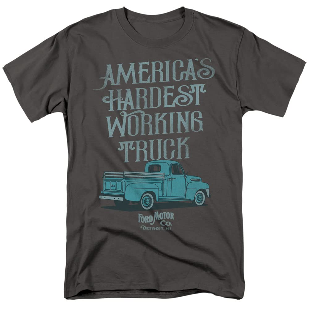 Ford Vintage Hardest Working Truck Unisex Adult T Shirt,Charcoal, X-Large