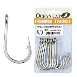 ocean cat marlin trolling hook stainless steel barbed offset point octopus circle fishing hooks fishing tackle for saltwater big game fishing (9/0)