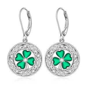 celtic knot shamrock earrings for women irish leverback drop four leaf clover st patricks day earrings sterling silver green dangle valentines day gifts