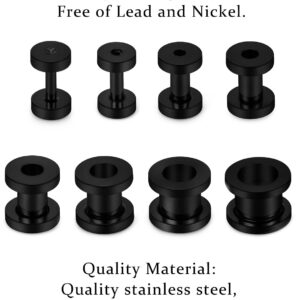 Vsnnsns 14G 12G 8G 6G 4G 2G 0G 00G 316L Surgical Stainless Steel Ear Gauges Tunnel Plug Earrings Expander Stretcher Piercings Jewelry for Women Men 8 Pairs Black 1.6mm - 10mm 14 Gauge - 00Gauge