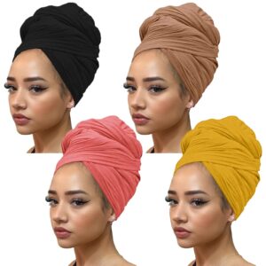 kachanaa 4 pieces stretch headwraps ultra for women soft urban long african head scarf solid color breathable turbans head accessories