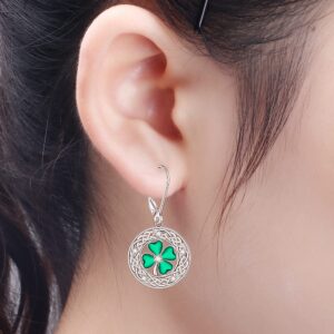 Celtic Knot Shamrock Earrings for Women Irish Leverback Drop Four Leaf Clover St Patricks Day Earrings Sterling Silver Green Dangle Valentines Day Gifts