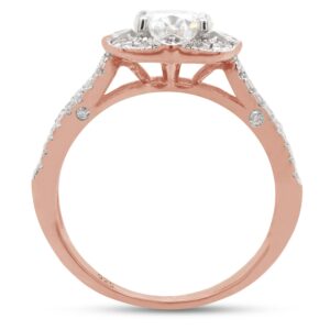 SAVEARTH DIAMONDS Halo Split Shank Ring, 0.90 Cttw Round Cut Lab Created Moissanite Diamond Engagement Wedding Ring In 14k Rose Gold Over Sterling Silver 1 1/2 Cttw-5