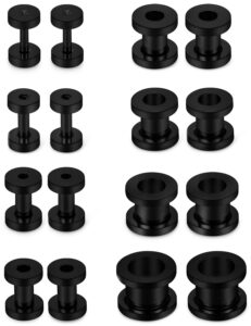 vsnnsns 14g 12g 8g 6g 4g 2g 0g 00g 316l surgical stainless steel ear gauges tunnel plug earrings expander stretcher piercings jewelry for women men 8 pairs black 1.6mm - 10mm 14 gauge - 00gauge