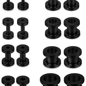 Vsnnsns 14G 12G 8G 6G 4G 2G 0G 00G 316L Surgical Stainless Steel Ear Gauges Tunnel Plug Earrings Expander Stretcher Piercings Jewelry for Women Men 8 Pairs Black 1.6mm - 10mm 14 Gauge - 00Gauge