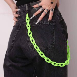 bounzhi hip hop jeans pants chain punk goth for men acrylic link wallet chain for women hipster chunky thick wallet pocket keychains belt waist chains body accessory for girls(green)