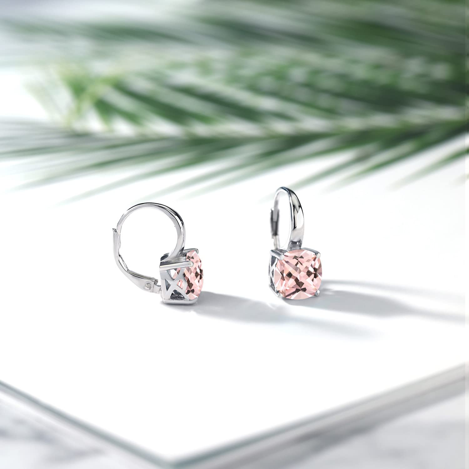 Gem Stone King 4.00 Cttw Peach Nano Morganite Earrings For Women In 925 Sterling Silver | Gemstone Birthstone | Cushion 8MM