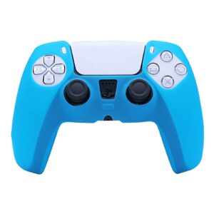 HLRAO Blue PS5 Controller Skin Silicone Grip Glow in Dark Protective Case for PS5 Controller with 8 Glow in The Dark Thumb Grips Caps + 2 Cute Cat Paw Thumb Grips Caps.