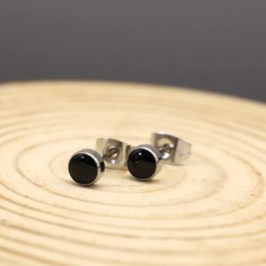 Women Earrings, Titanium Stud Earrings for Women Earrings 4mm Black Onyx Earrings Natural Stone Gemstones Hypoallergenic Earrings No Nickel Earrings for Women Sensitive Ears