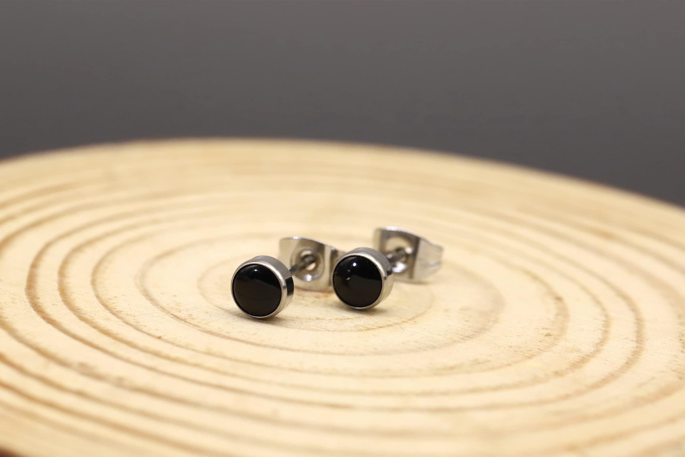 Women Earrings, Titanium Stud Earrings for Women Earrings 4mm Black Onyx Earrings Natural Stone Gemstones Hypoallergenic Earrings No Nickel Earrings for Women Sensitive Ears