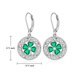 Celtic Knot Shamrock Earrings for Women Irish Leverback Drop Four Leaf Clover St Patricks Day Earrings Sterling Silver Green Dangle Valentines Day Gifts