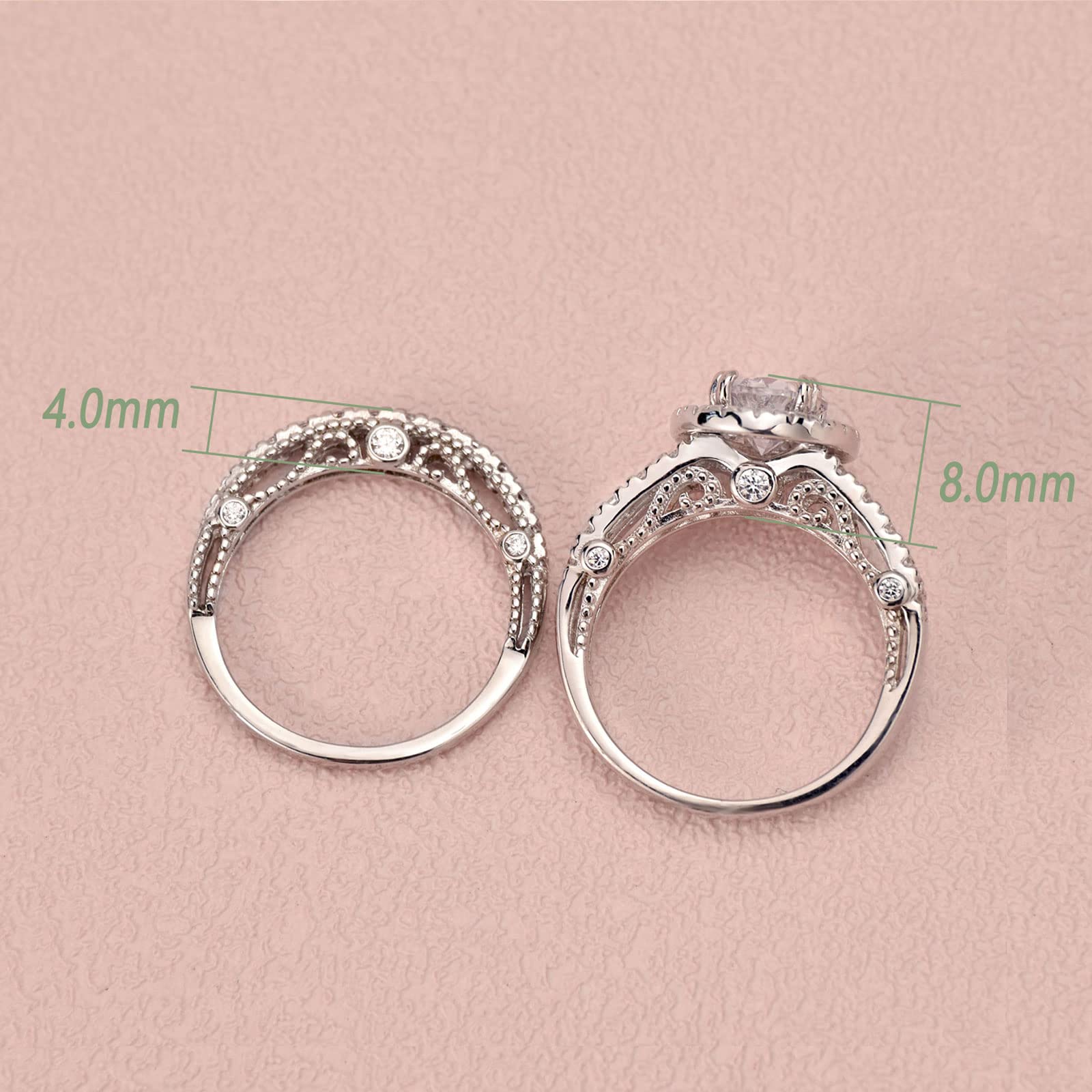 Wuziwen 4 Carats Wedding Engagement Band Rings for Women Sterling Silver Cubic Zirconia Size 9