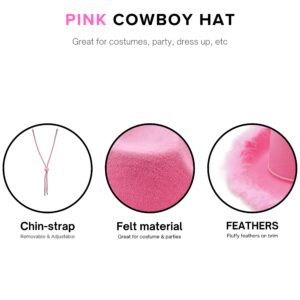 4E's Novelty Pink Cowboy Hat with feathers With Heart Shaped Sunglasses for Women, Felt Pink Cowgirl Hat for Party Costume Dress Up