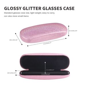 molshine 2 Pieces Glitter Hard Shell Eyeglass,Portable Dazzling Smooth Glasses Case for Men Women Girl Travel Study Work (White&Pink)