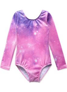 hoziy leotards for girls gymnastics size 7-8 long sleeve unitard size 6-7 years old purple pink galaxy stars starry gradients