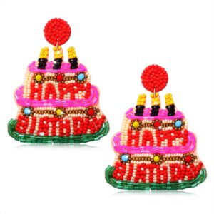 boderier beaded birthday cake earrings statement colorful happy birthday cake beaded earrings birthday gift for women red