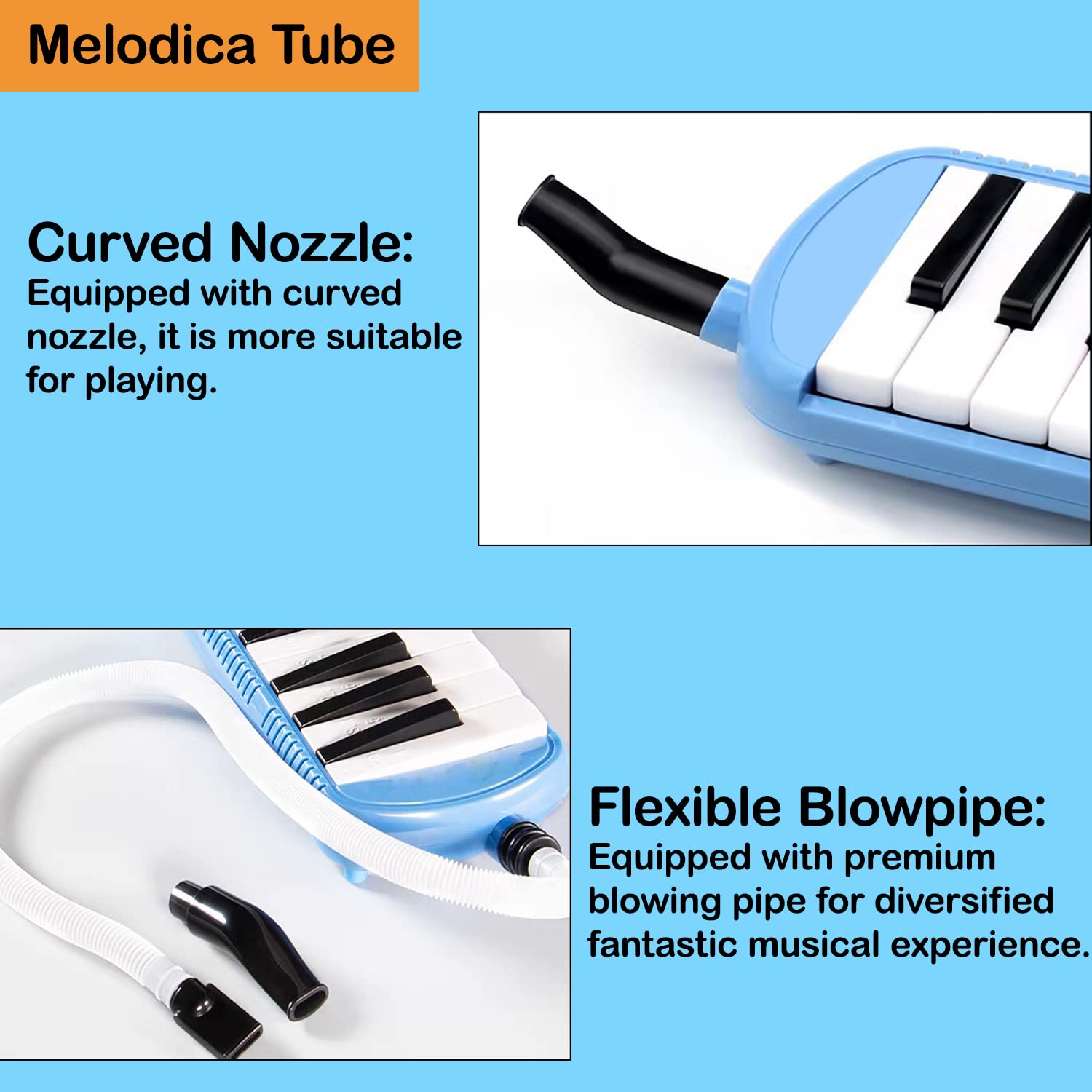 Melodica Tube, 53cm Length 16mm Dia Plastic Flexible Melodica Pianica Tube Mouthpiece with a Mouthpiece for Musical Instrument Organ Harmonica