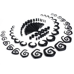 fasacco 86pcs ear stretching kit acrylic tapers and plugs spiral tapers silicone tunnels ear gauges expander set ear stretching starter 14g-00g body piercing jewelry set