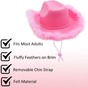 4E's Novelty Pink Cowboy Hat with feathers With Heart Shaped Sunglasses for Women, Felt Pink Cowgirl Hat for Party Costume Dress Up