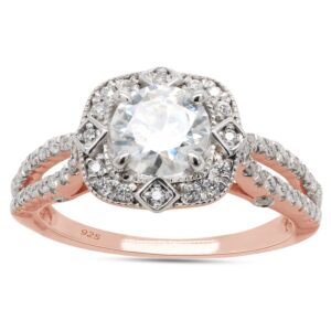 savearth diamonds halo split shank ring, 0.90 cttw round cut lab created moissanite diamond engagement wedding ring in 14k rose gold over sterling silver 1 1/2 cttw-5