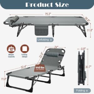 H&ZT Adults Patio Chaise Lounge Chair with Mattress, Outdoors Portable Bed Frame for Adults